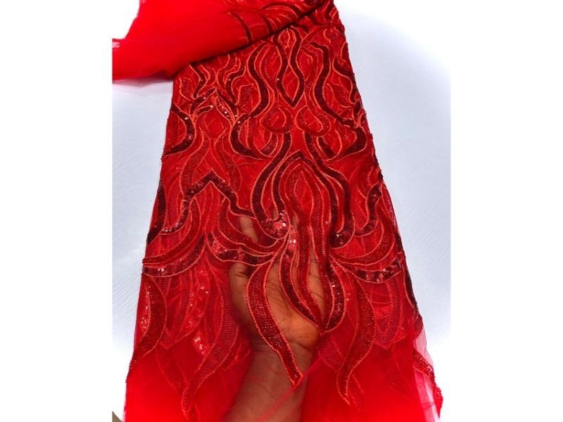 Red Beaded lace – Ankara.com.ng
